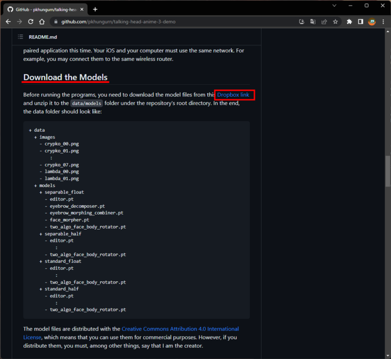talking head anime 3 demo をGitとAnacondaでWindowsにインストールする
